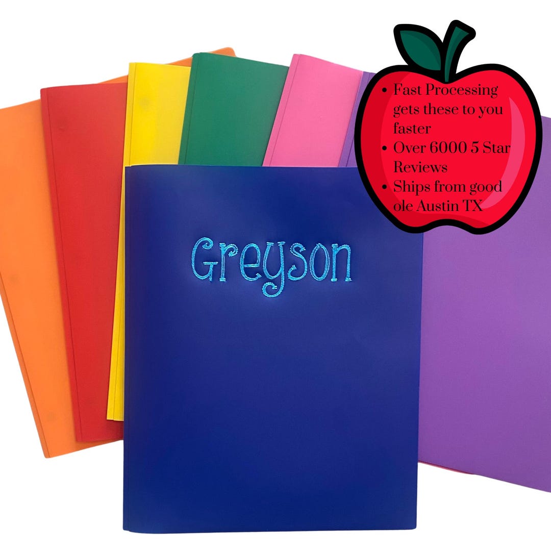 Personalized Embroidered School Folder: Custom Name, Back to School 2 ...