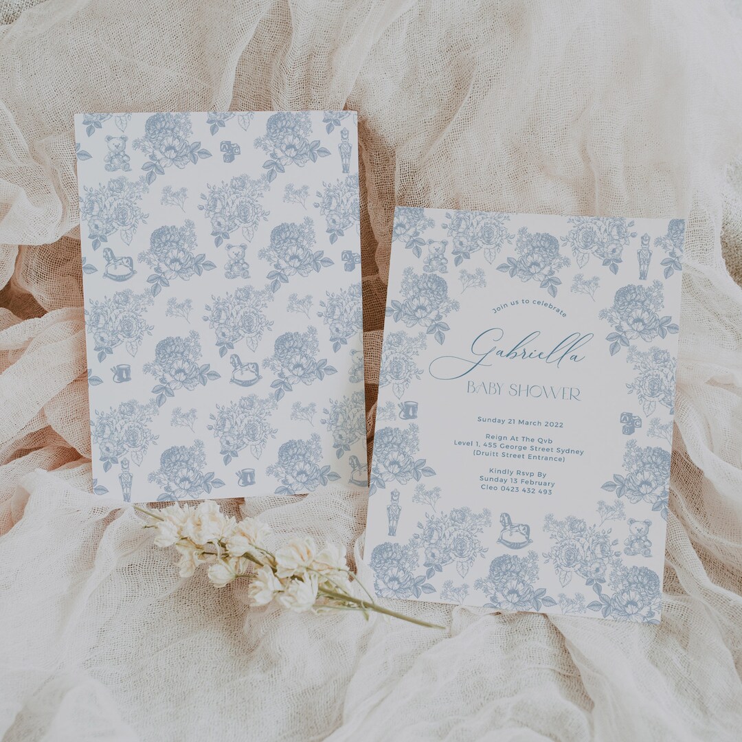 Toile De Jouy Toy Themed Baby Shower Invitation| Baby Shower ...