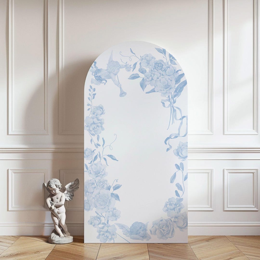 Elegant Cherub & Florals Backdrop – Shades of Blue | 4x8 Ft Baby Shower ...