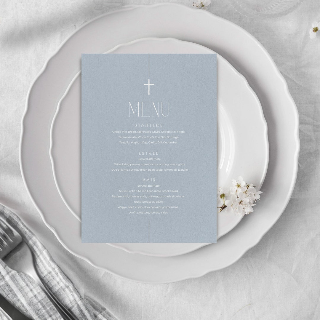 Blue Christening Baptism Menu Design | Personalised and Printable ...