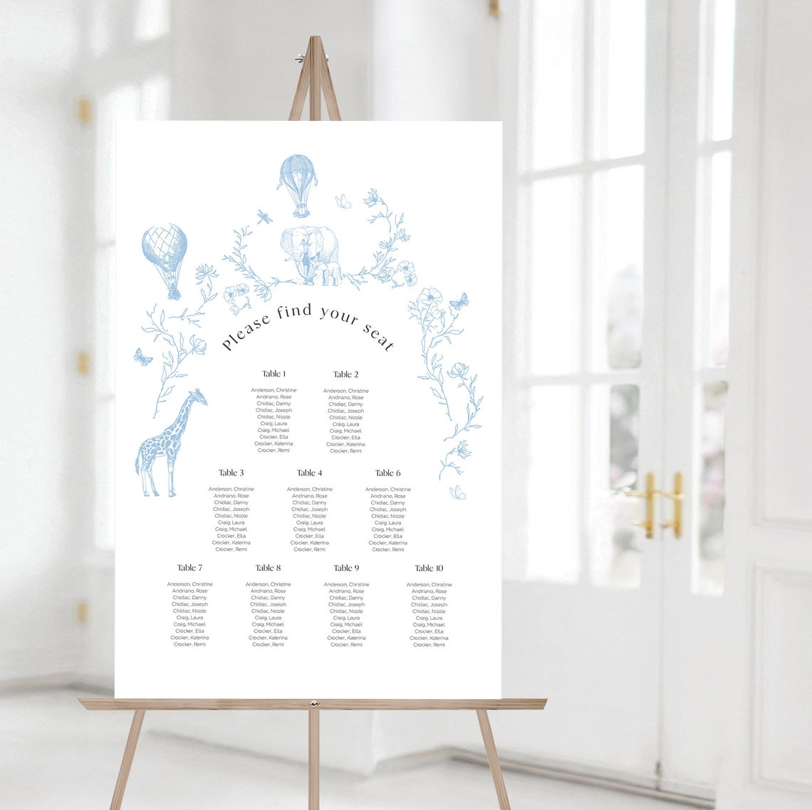 Toile De Jouy Baby Shower Seating Chart | Editable Safari Design ...