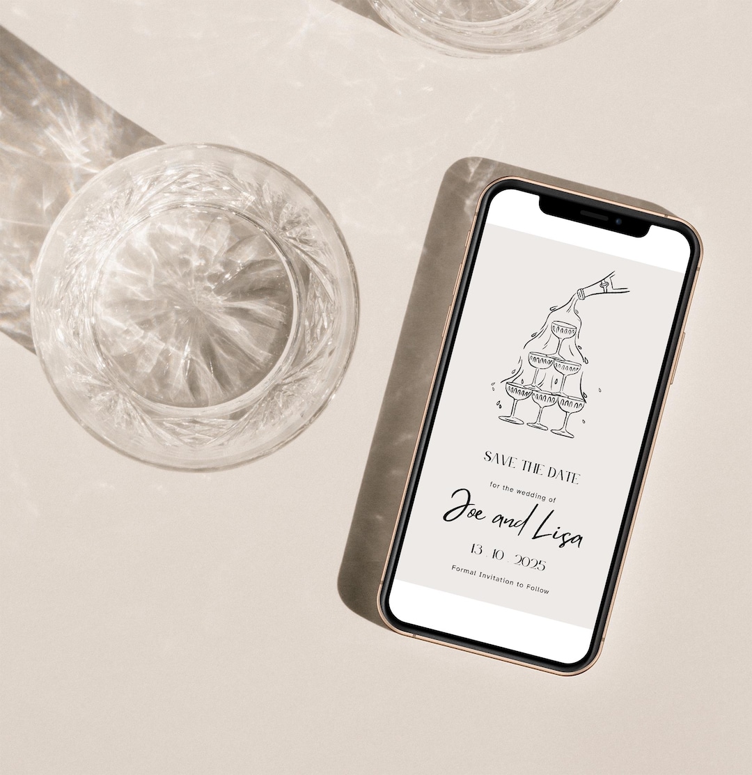 Save the Date Animated Digital Invitation With Champagne Tower ...