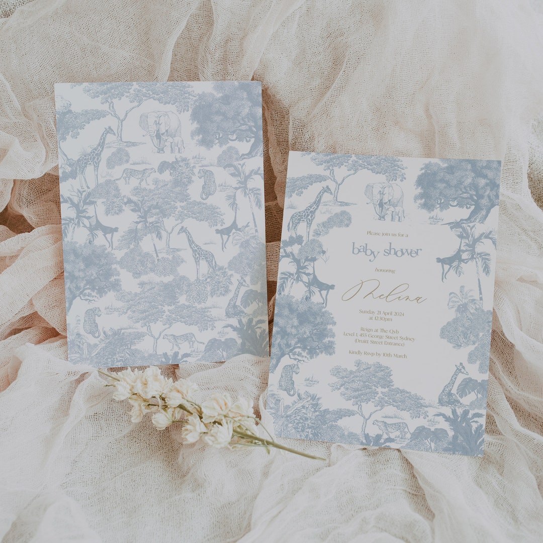 Toile De Jouy Jungle Themed Baby Shower Invitation| Baby Shower ...