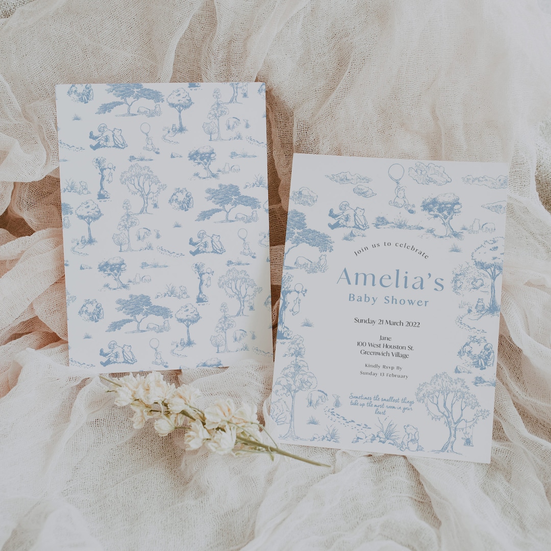 Toile Classic Pooh Bear Baby Shower Invitation| Baby Shower Invitations ...
