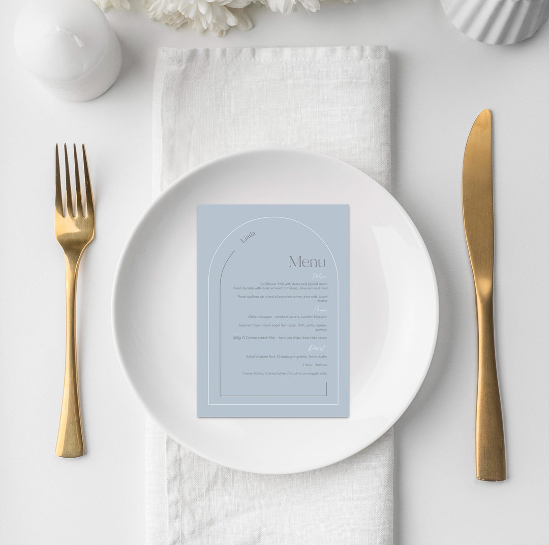 Menú personalizado de bautizo con arco azul gris moderno / menú de ...