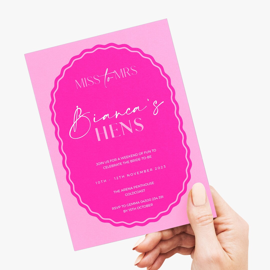 Hot Pink Wavy Oval Hen's Party Invitation | Printable Template ...