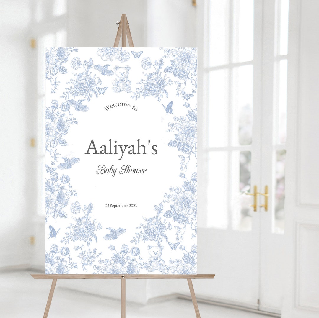 Toile De Jouy Blue Floral Baby Showerwelcome Sign | Vintage Pattern ...