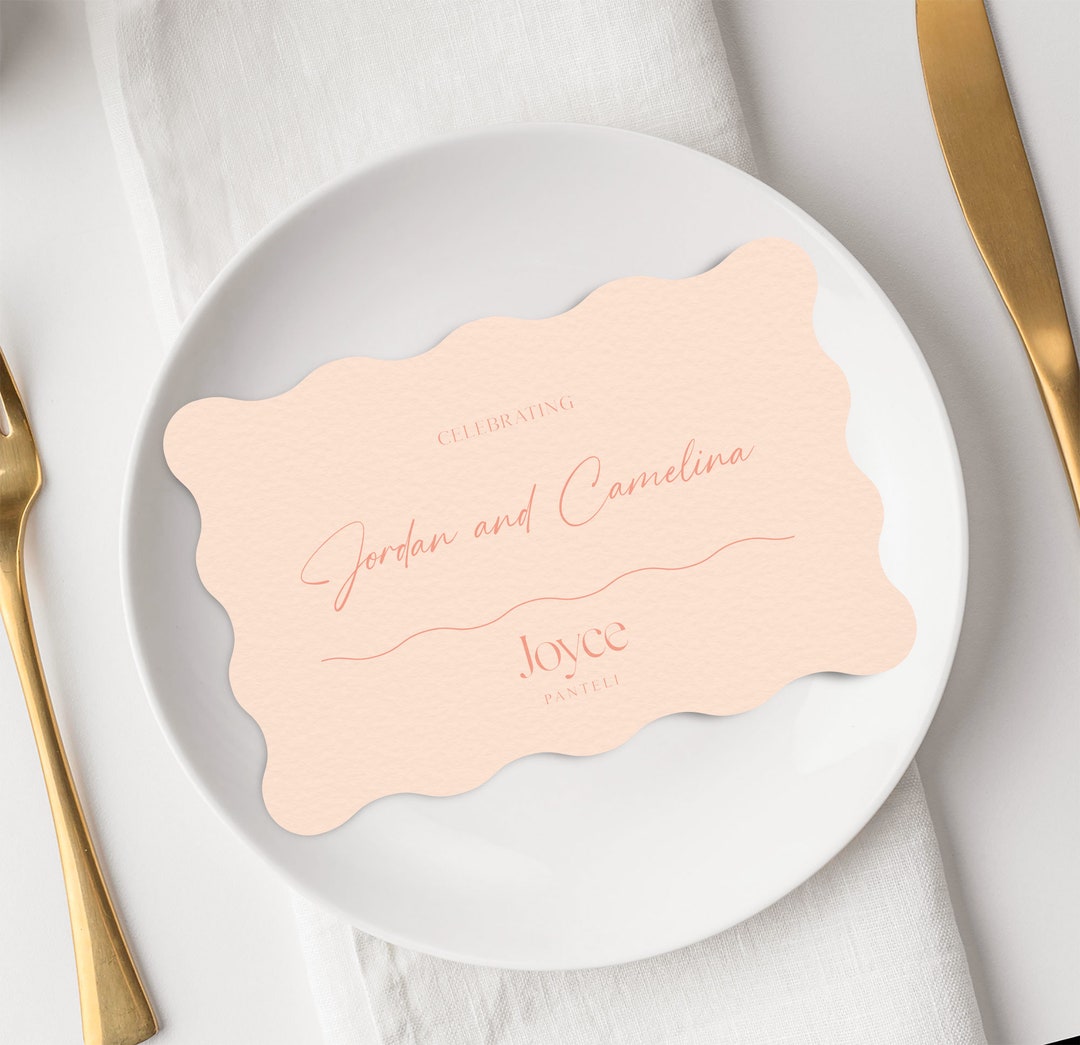 Wave Wedding Peach Name Card or Menu Modern Wave Placecard - Etsy