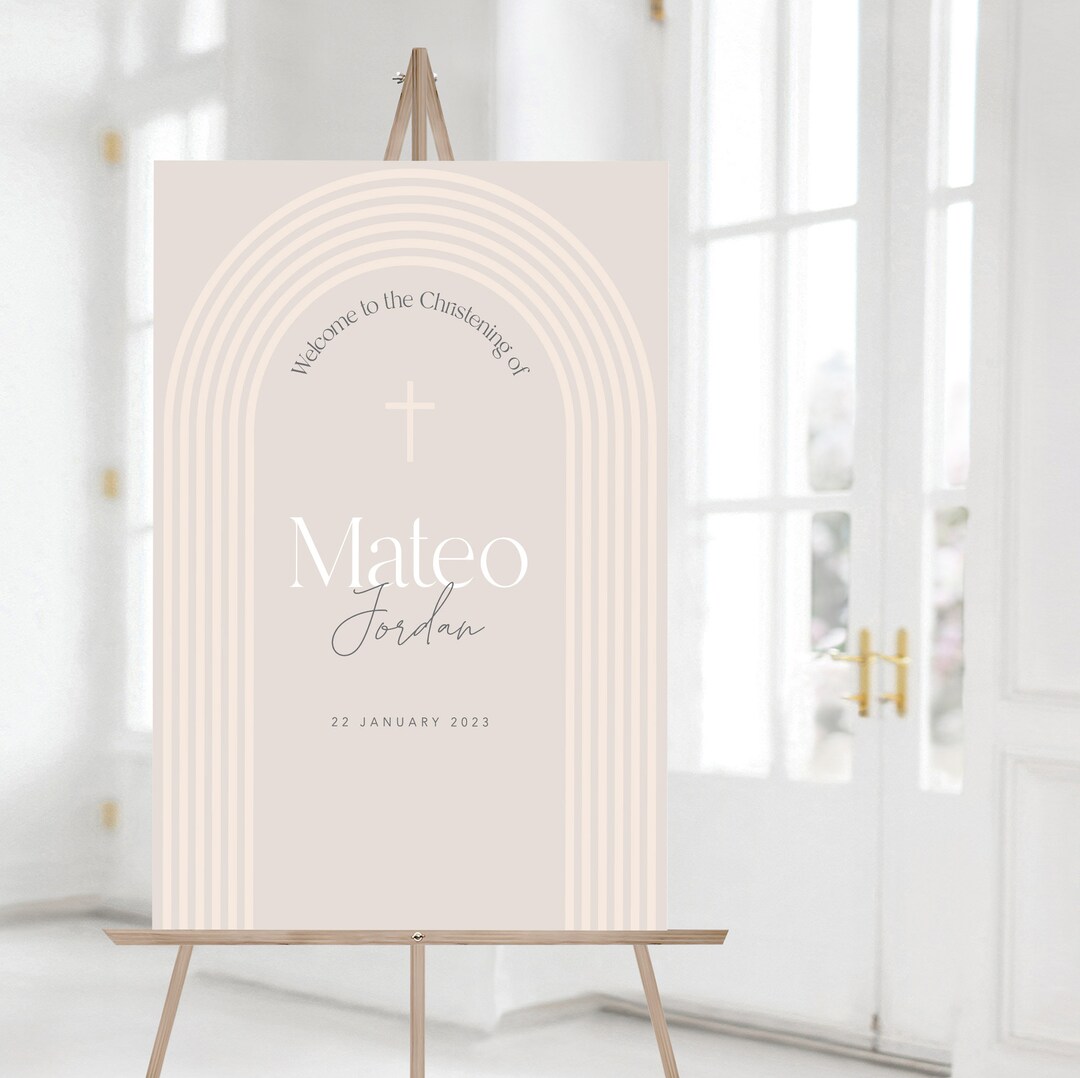 Boho Rainbow Neutral Christening Welcome Sign | Baptism - Etsy