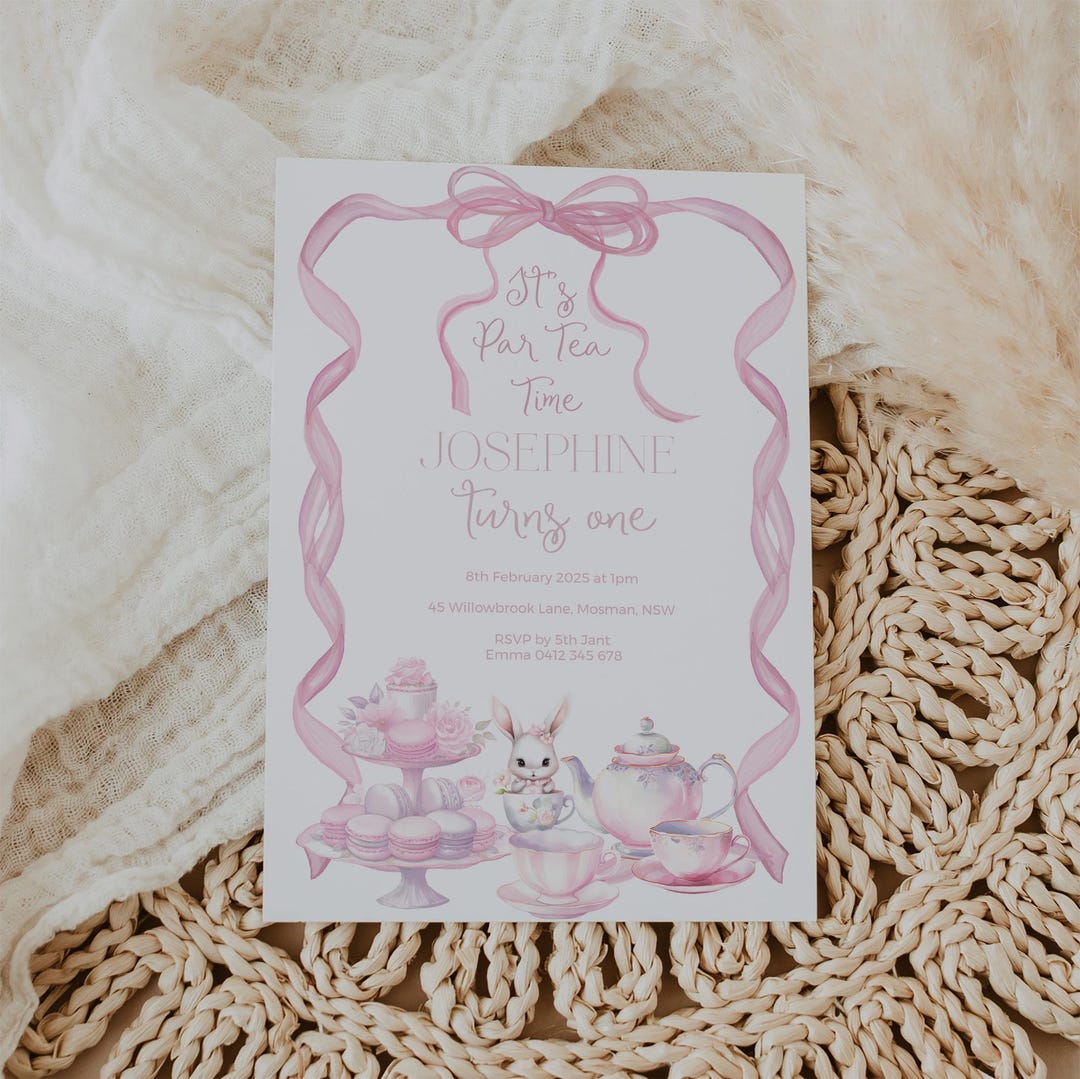 Girls First Birthday Tea Party Invitation | It's Partea Time! | Digital ...