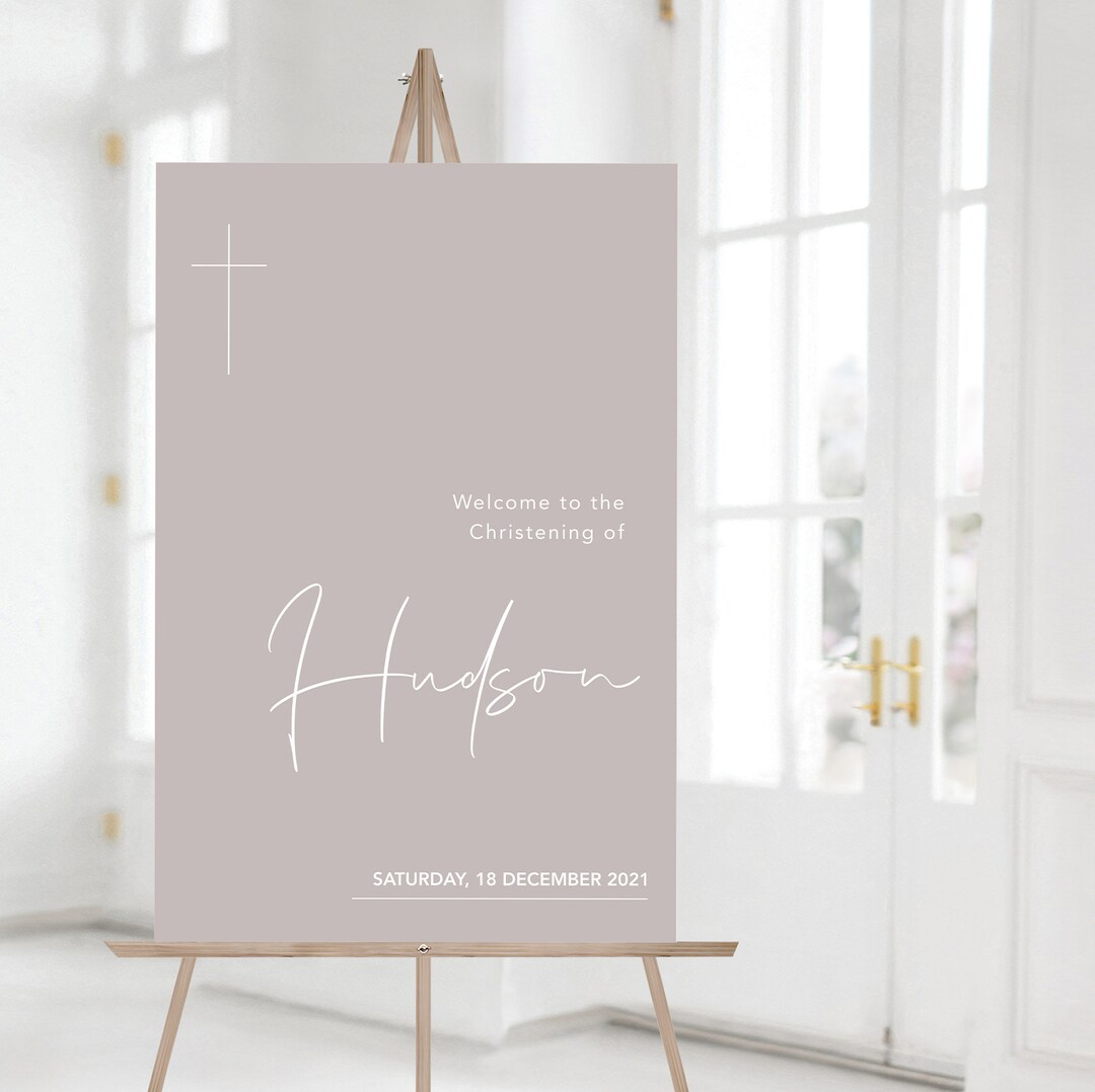 Modern Neutral Grey Welcome Sign Baptism Boys Christening - Etsy