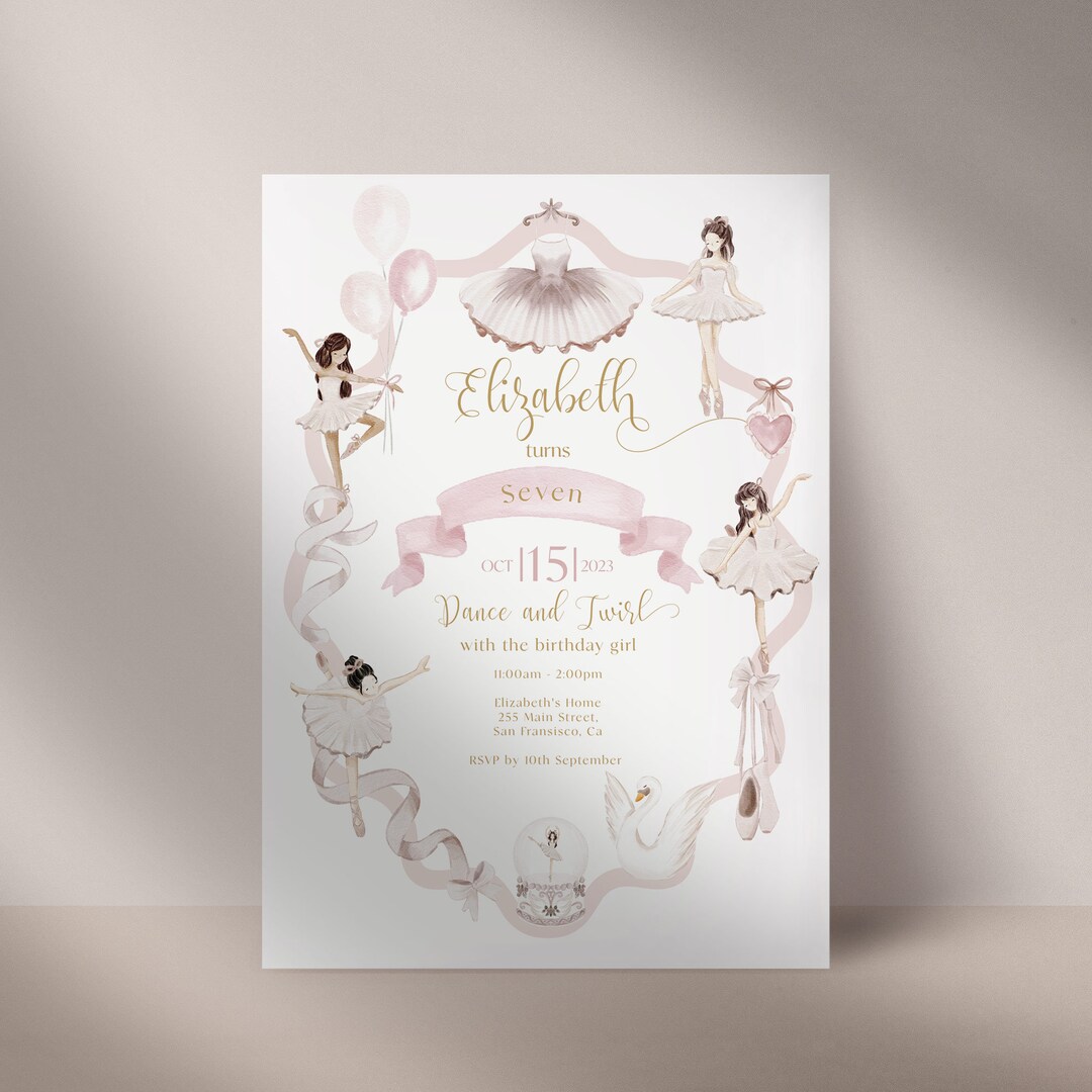 Ballerina Girl Birthday Invitation | Dance and Twirl | Printable ...
