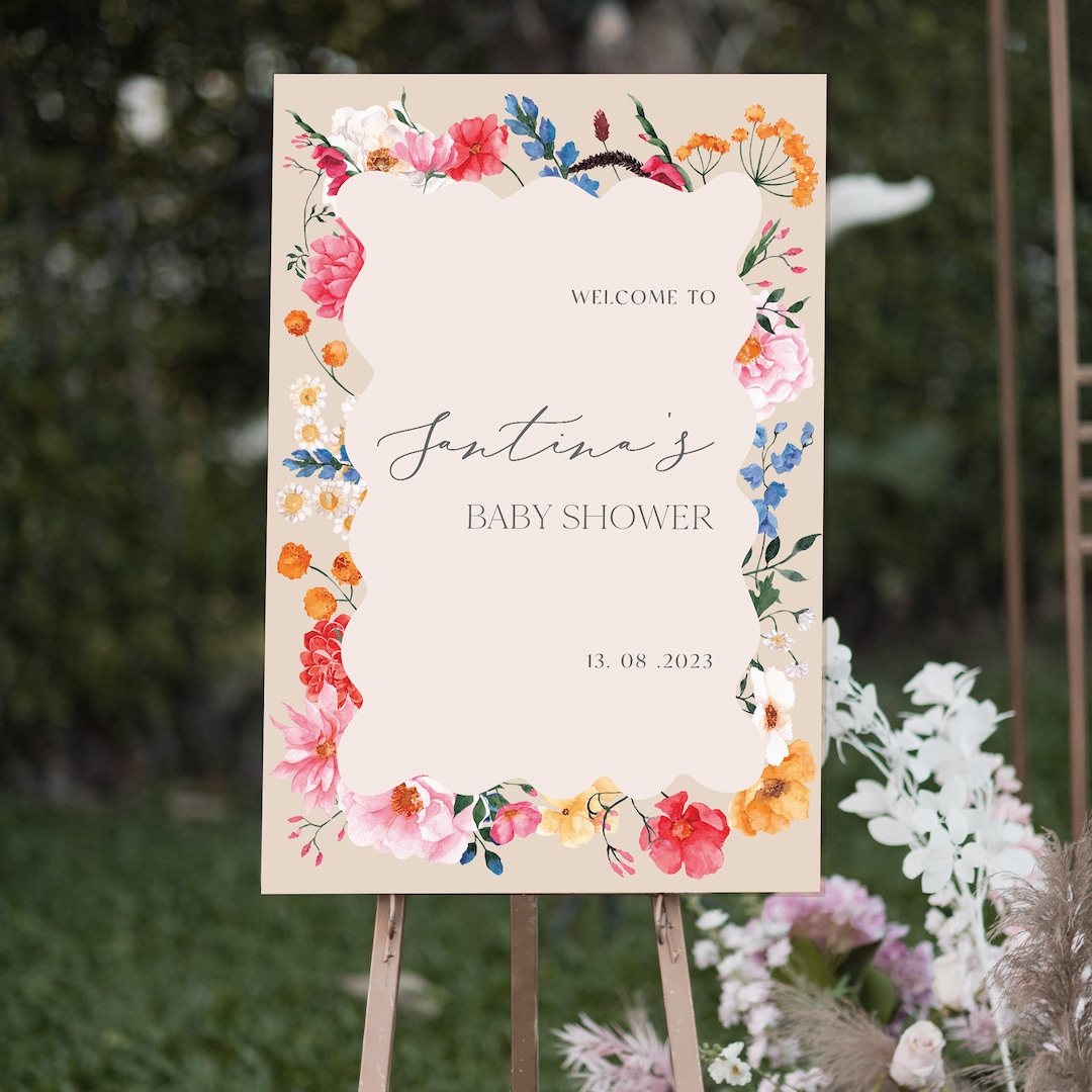 Baby in Bloom Welcome Sign | Bright Floral Welcome Sign | Printable ...