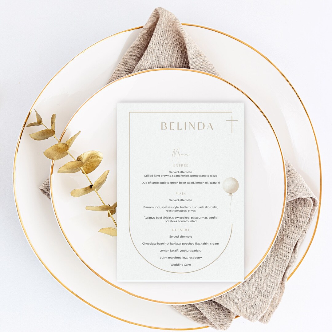 Modern Christening and First Birthday Personalised Menu | Baptism and ...