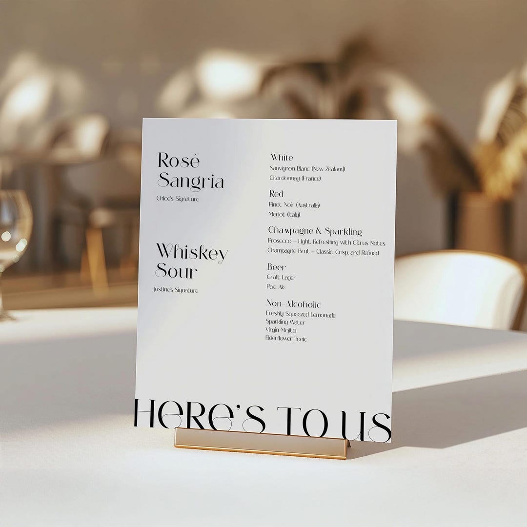 Modern Lux Wedding Bar Menu| DIY Wedding Drinks Menu| Editable ...