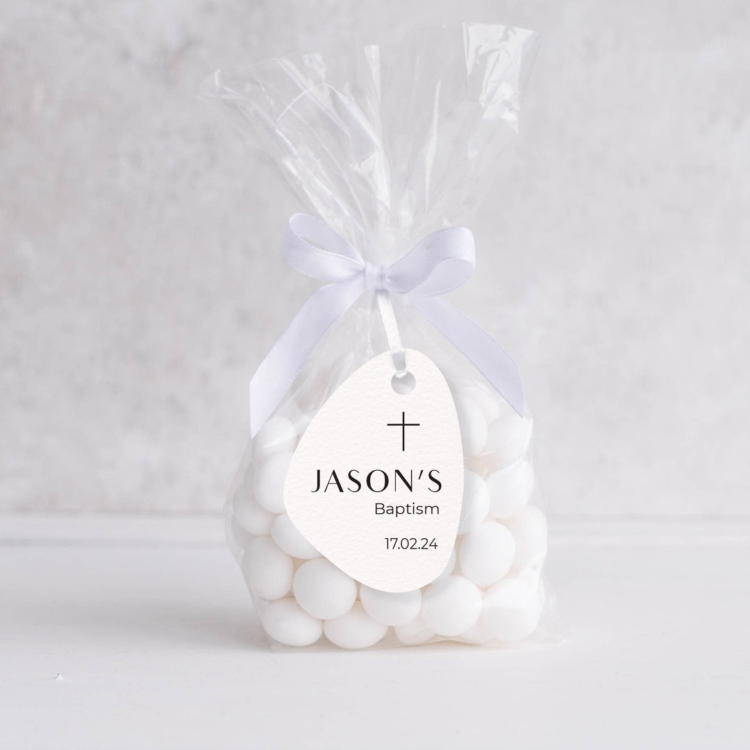 Printed Blue Pebble Shaped Boy's Christening or Baptism Thank You Gift ...