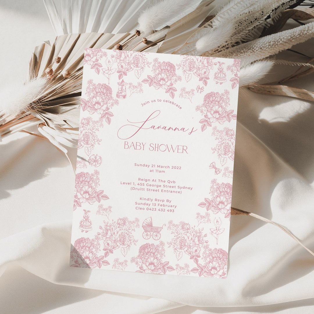 Toile De Jouy Toy Themed Baby Shower Invitation| Baby Shower ...