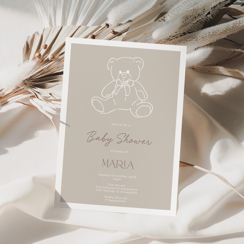 Teddy Bear Baby Shower Invitation | Printable Template | Line Drawing ...