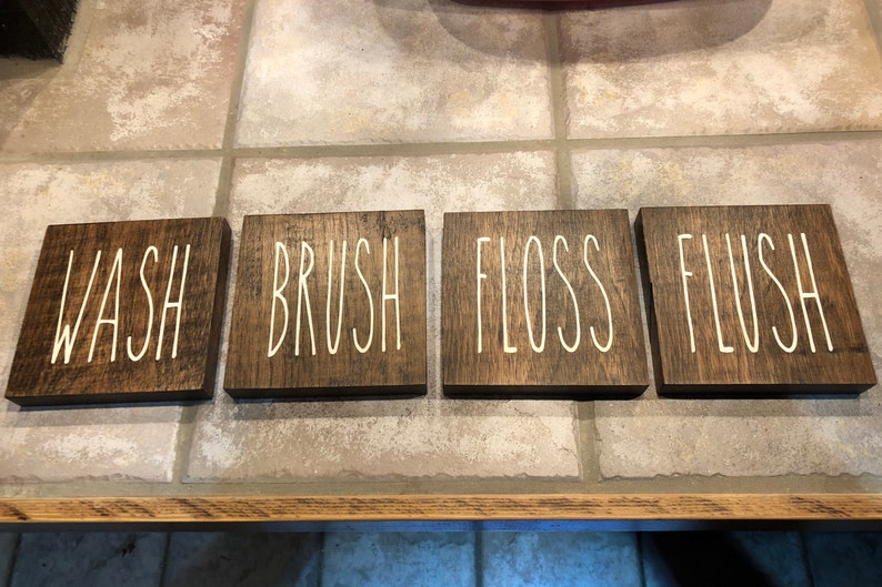 Wash Brush Floss Flush Set of 4 Signs Bathroom Wall Decor - Etsy