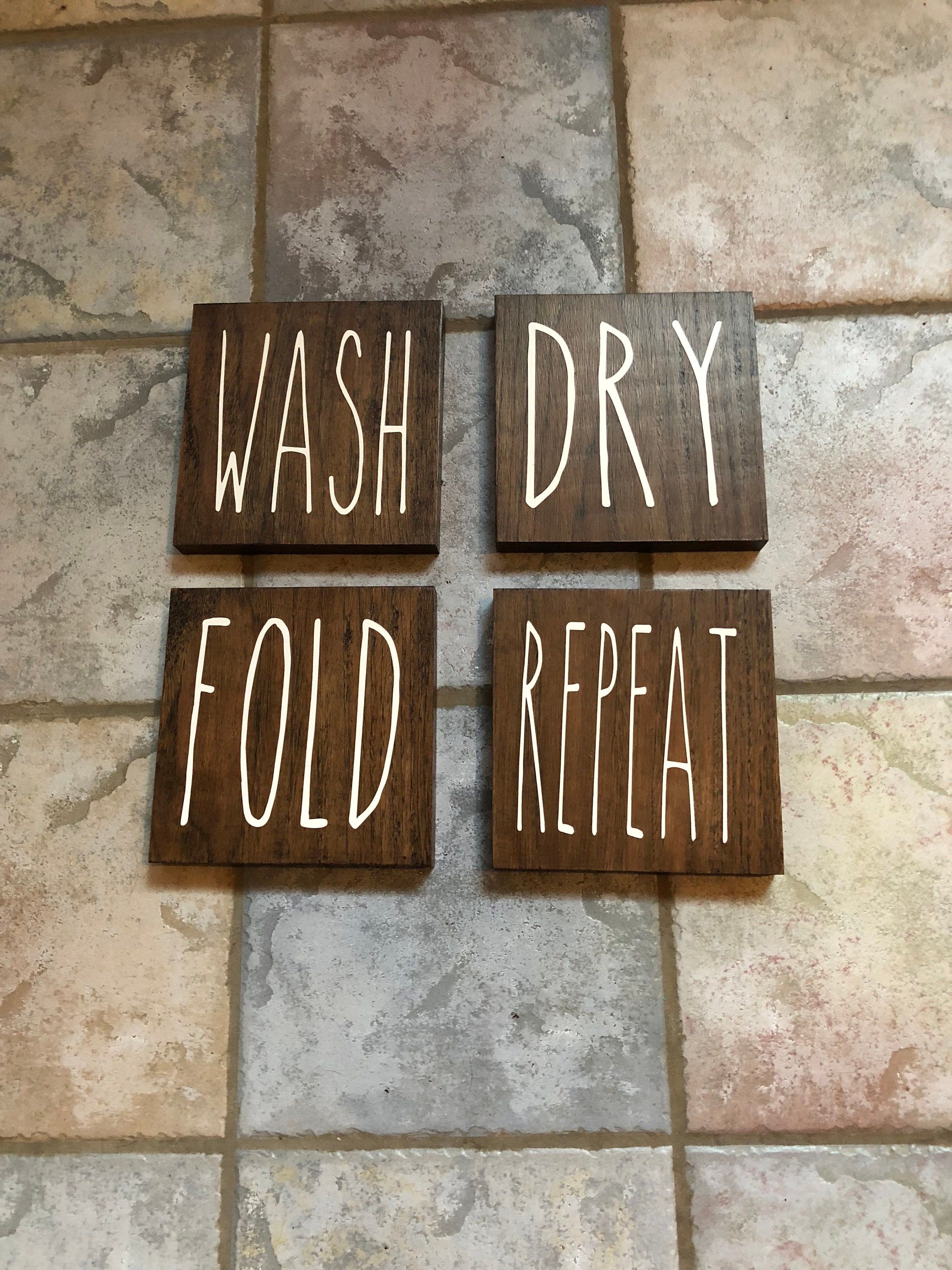 Wash Dry Fold Repeat signs Set of 4 Laundry room signs | Etsy