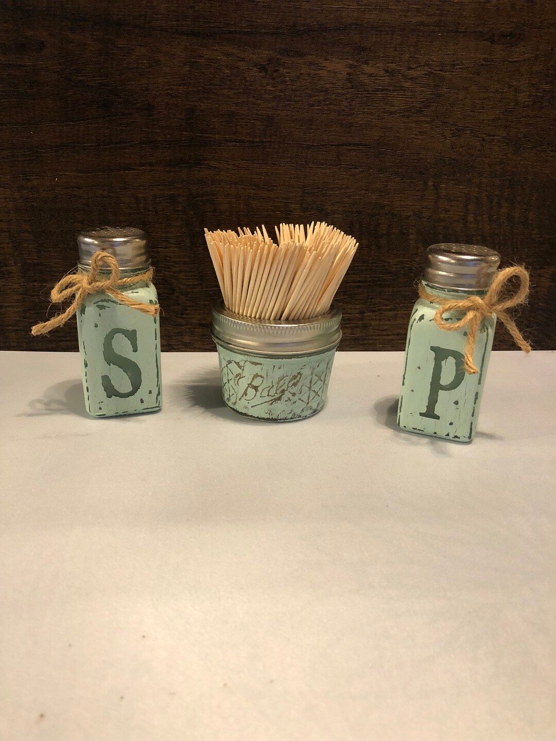 Rustic Salt and Pepper Shakers With Toothpick Holder,farmhouse Style ...