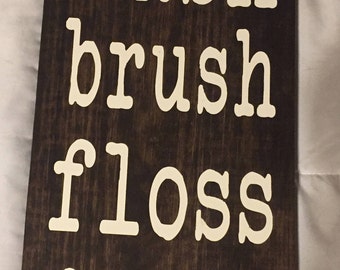 Wash Brush Floss Flush Block Lettering Bathroom Wall Decor - Etsy