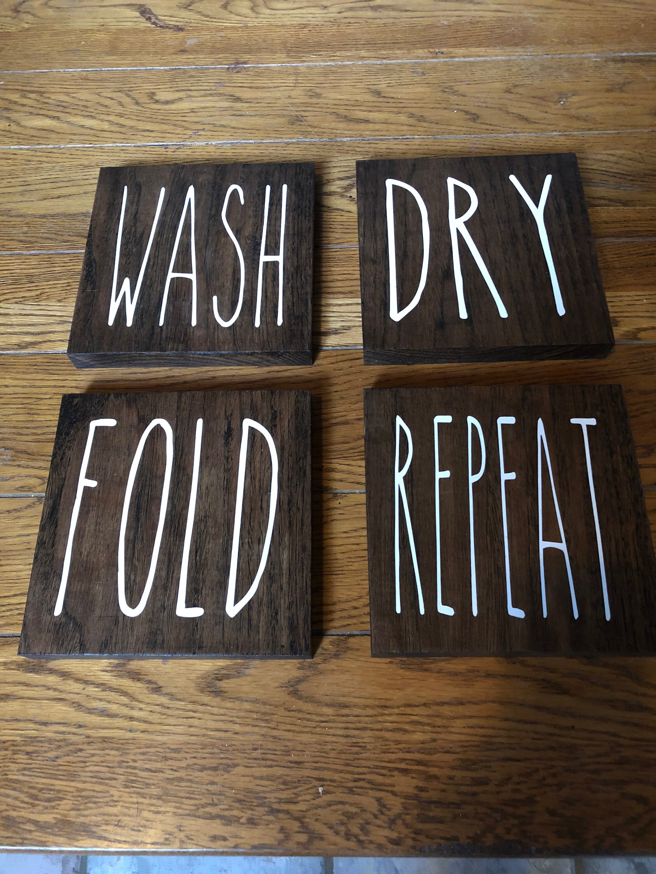 Wash Dry Fold Repeat signs Set of 4 Laundry room signs | Etsy