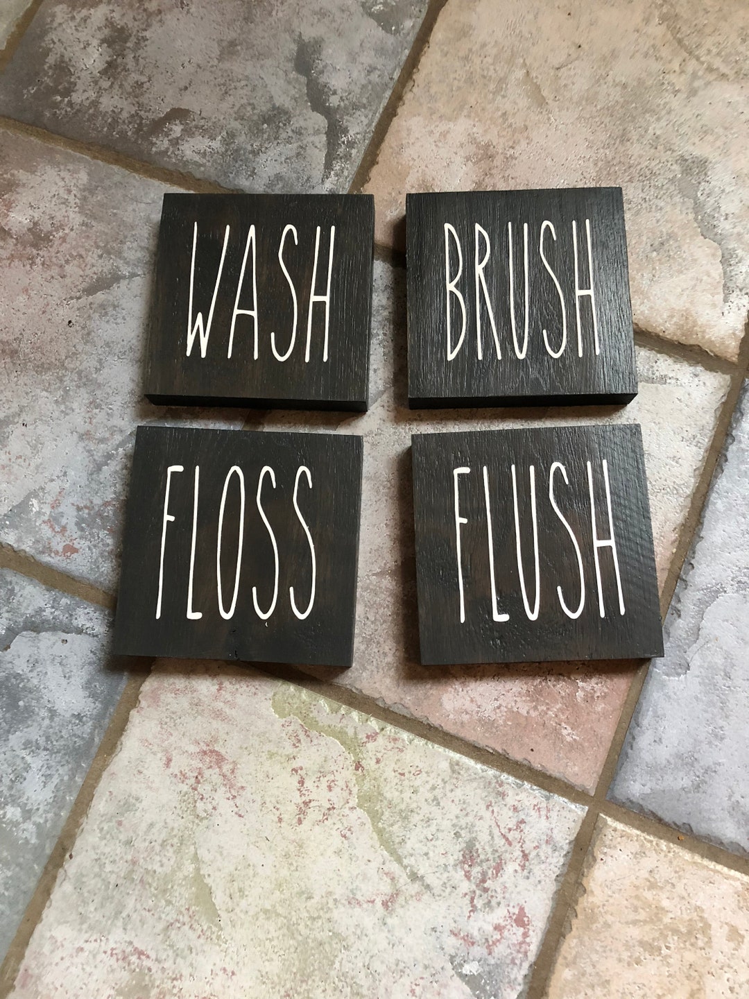 Wash Brush Floss Flush Set of 4 Signs Kid Bath Decor Farmhouse Style ...