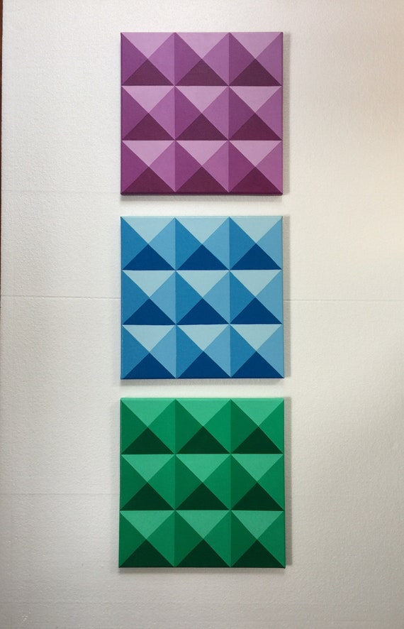 Triangles on Square Canvases Geometric Acrylic Paintings | Etsy