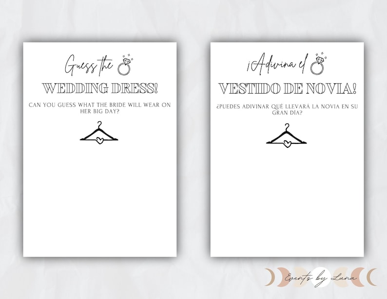 English & Spanish Wedding Games Guess the Dress / Adivina El Vestido ...