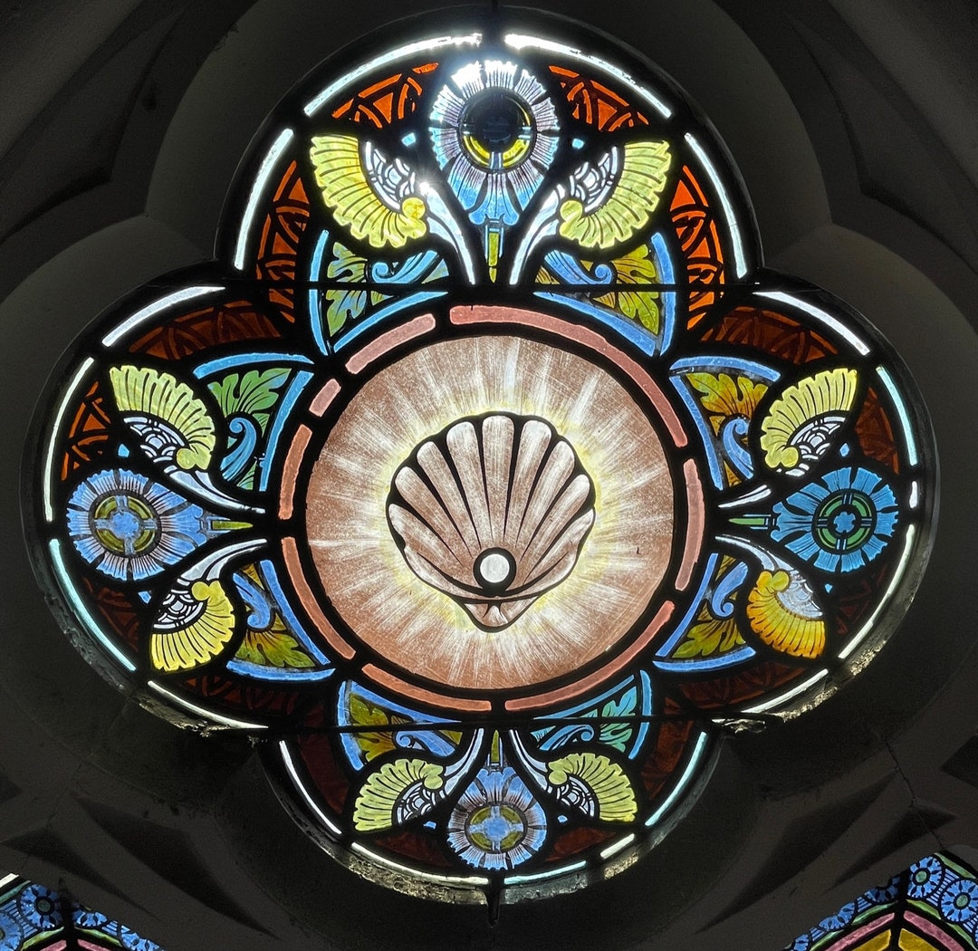 Antique Baptismal Shell Stained Glass Window - Etsy