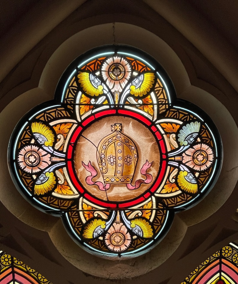 Beautiful Antique Stained Glass Church Window With Bishops Miter - Etsy