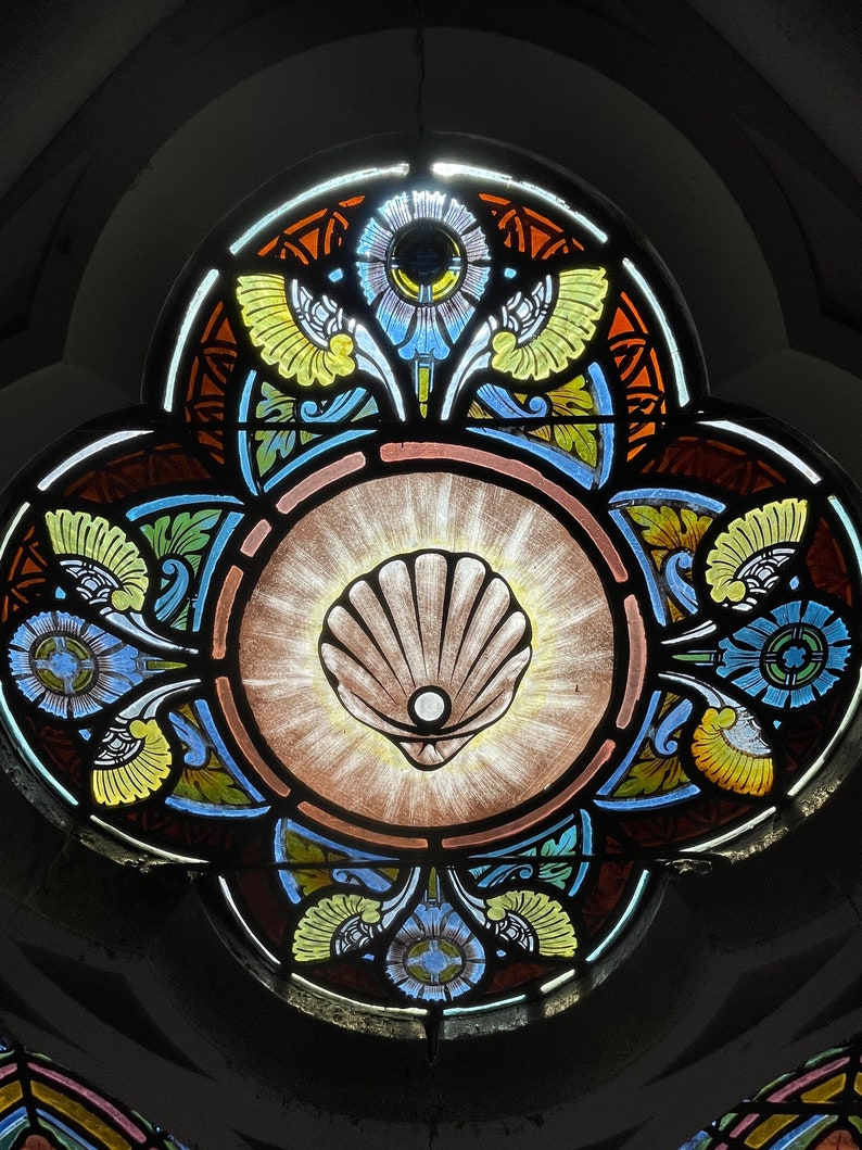 Antique Baptismal Shell Stained Glass Window - Etsy