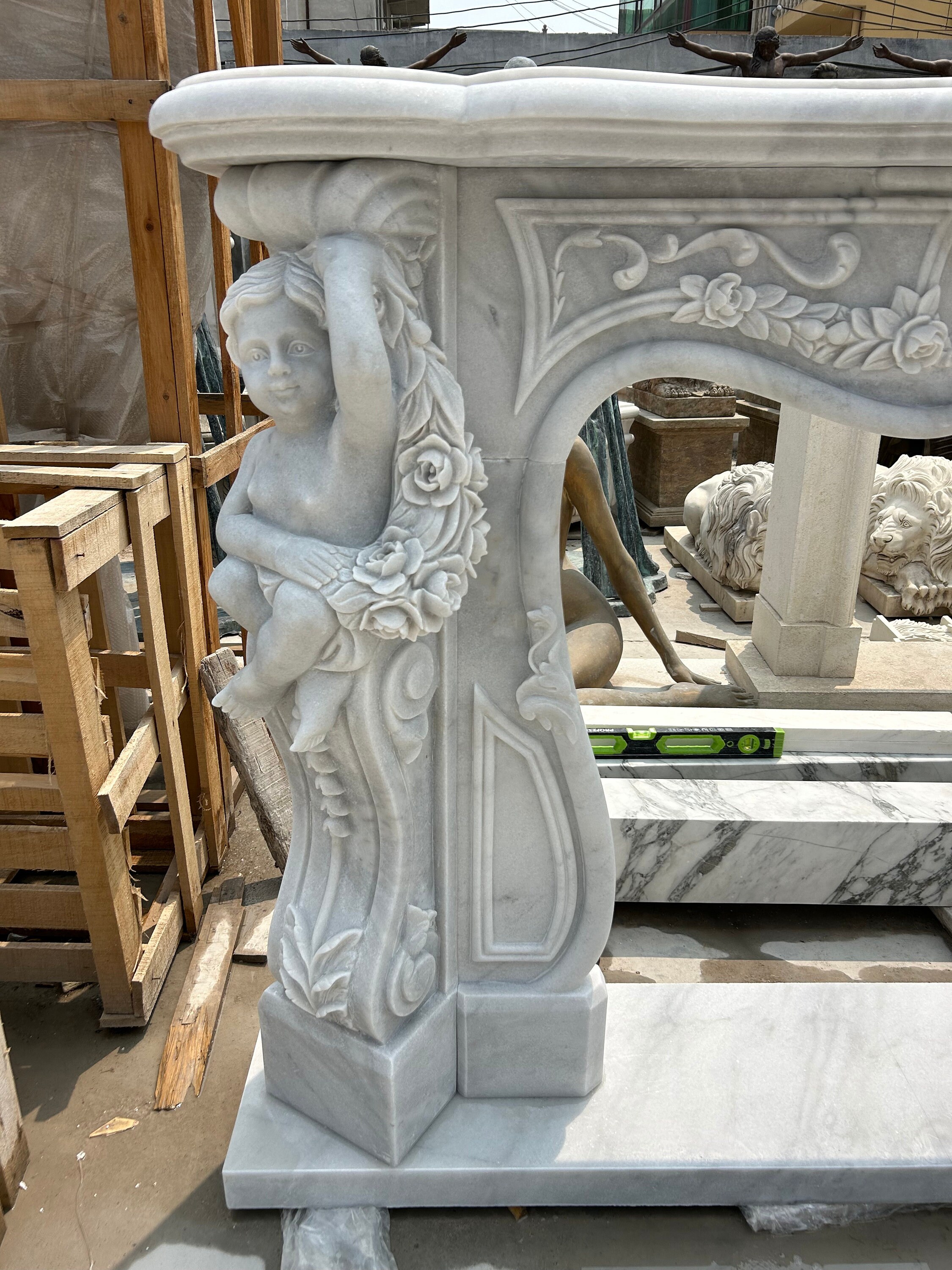 Hand Carved Marble Cherub Estate Fireplace Mantel - FGD52 - Etsy