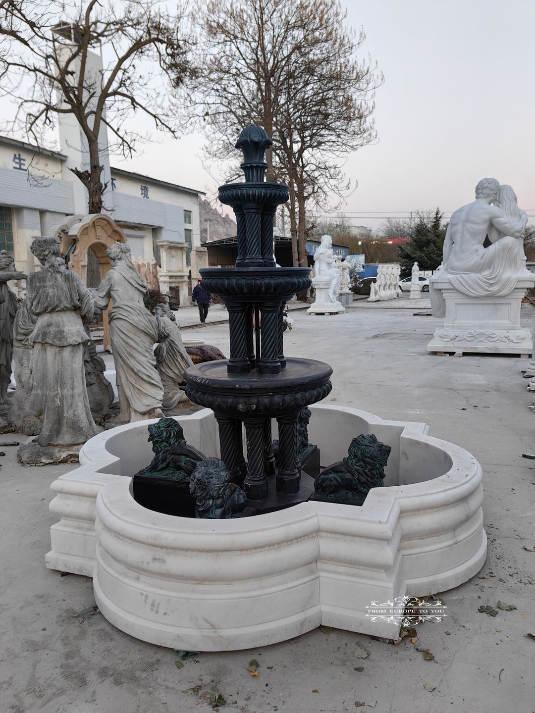Marble and Bronze Lion Estate Fountain - Etsy