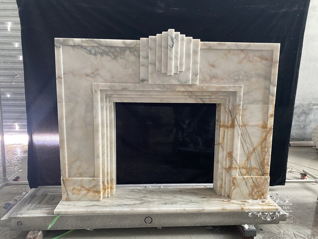 Art Deco Calacatta Gold Marble Fireplace Mantel - JXCG5 - Etsy