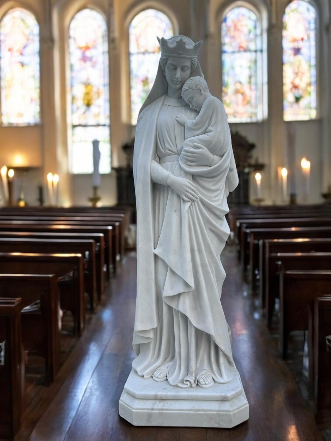 Carved Marble Mother Mary and Baby Jesus Statue -JX97-60 - Etsy