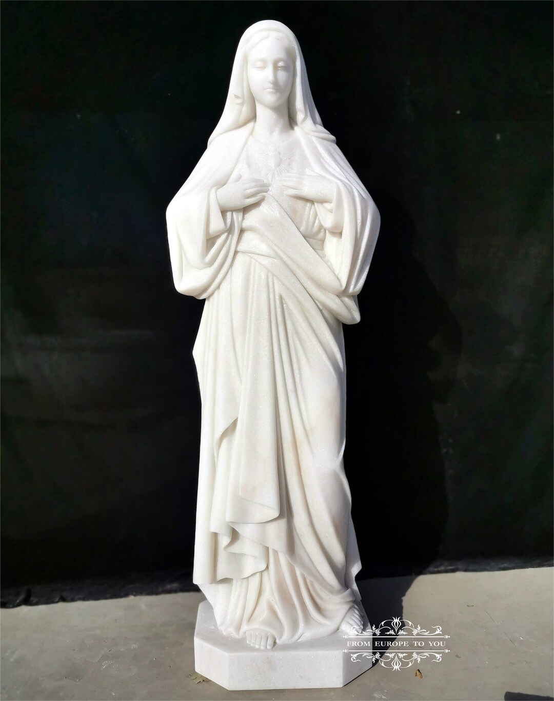 Hand Carved Marble Immaculate Heart of Mary Statue - Etsy