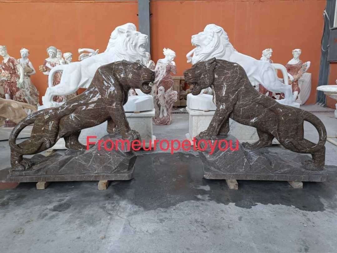 Pair of Carved Marble Leopards - Etsy