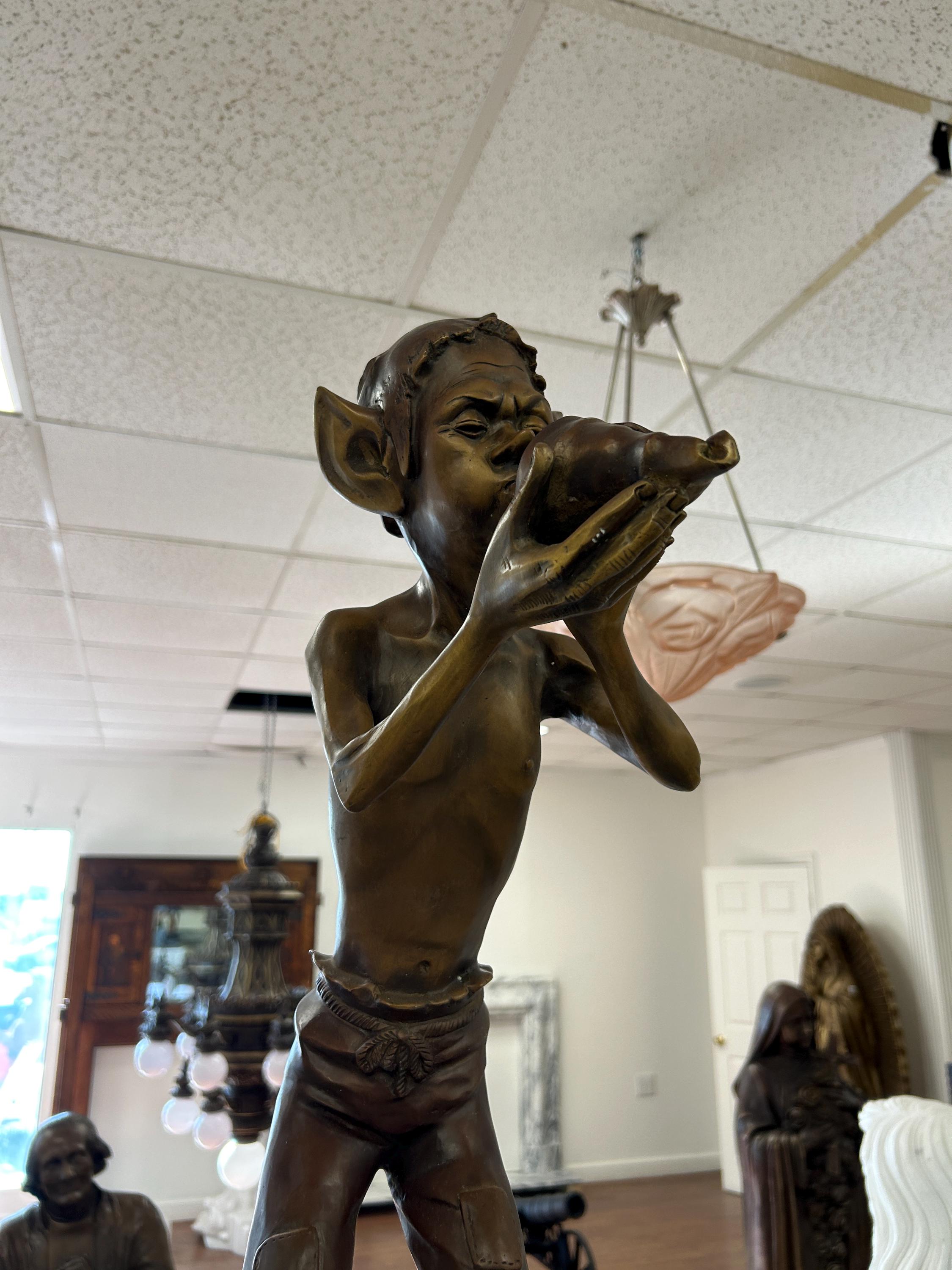 Bronze Pixie Statue With a Shell on a Marble Base - JX261S - Etsy