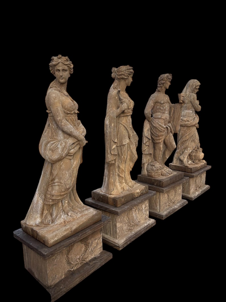 4 Season Antique Stone Estate Statues and Bases - JX3 - Etsy