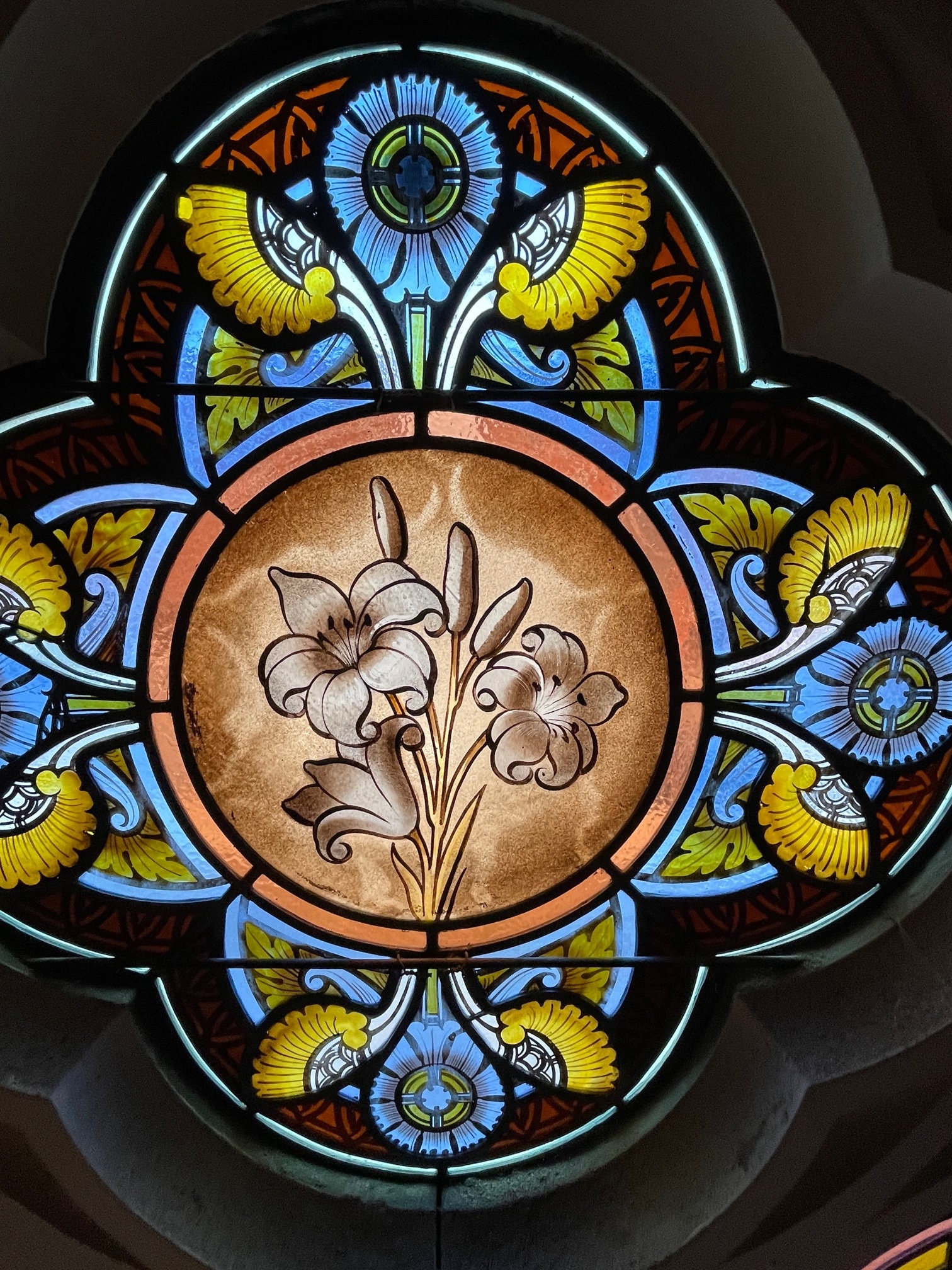Antique Stained Glass Lily Window - Etsy
