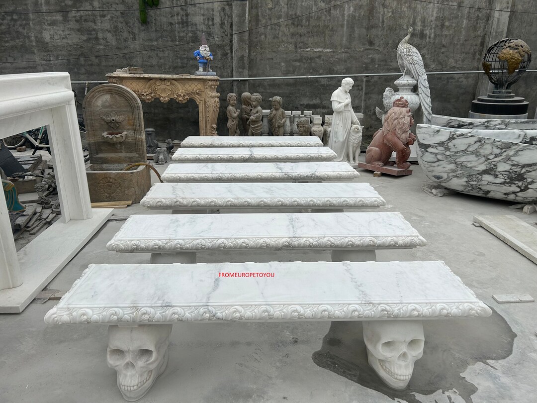 Carved Marble Skull Bench - Etsy