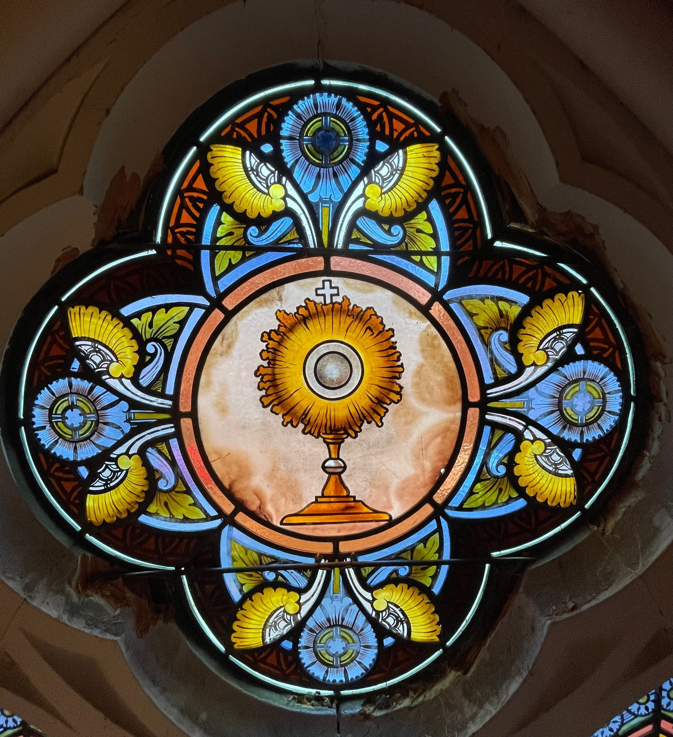 Antique Stained Glass Window With a Monstrance - Etsy