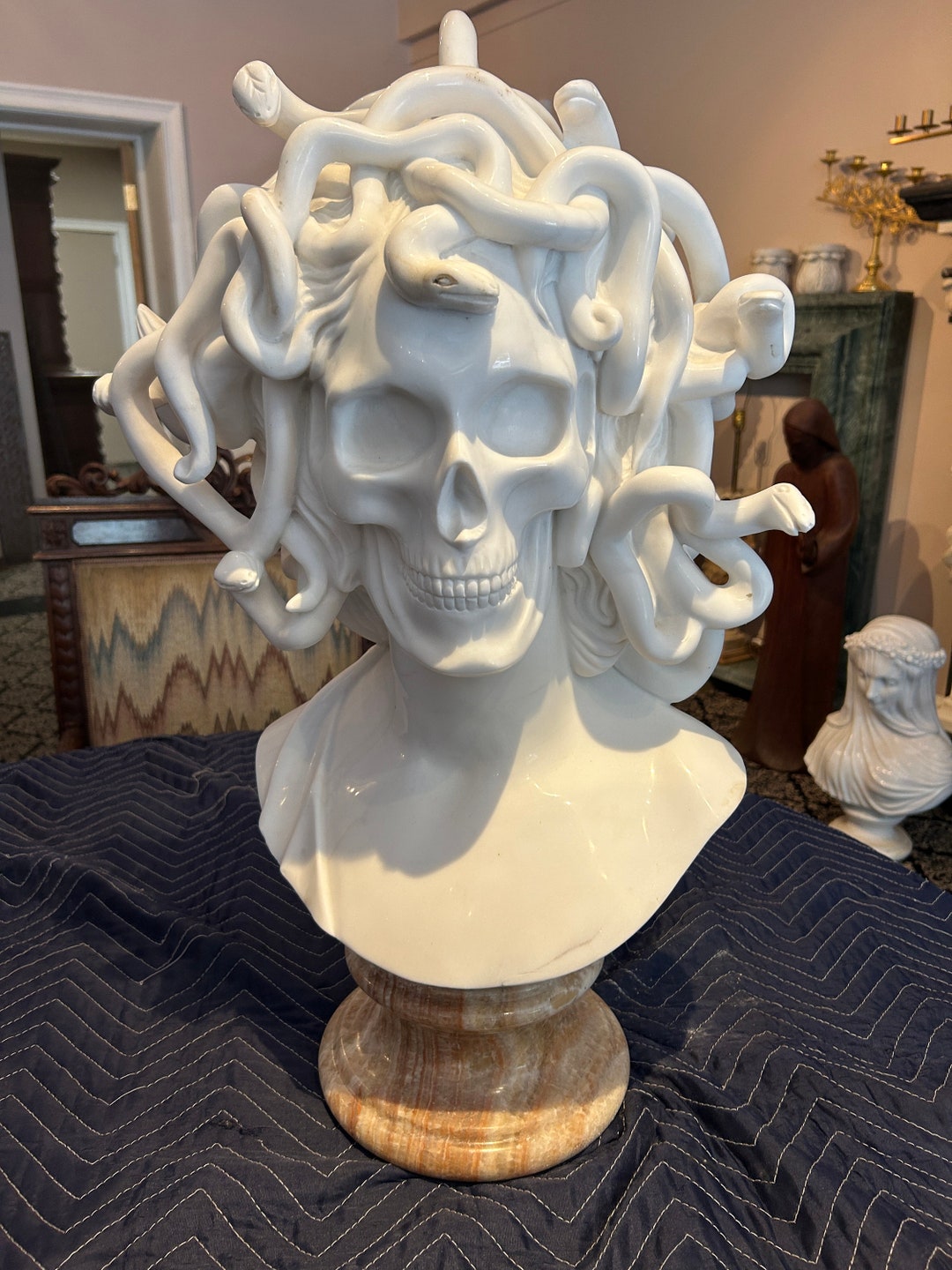 Marble Carved Medusa Skull Bust - Etsy