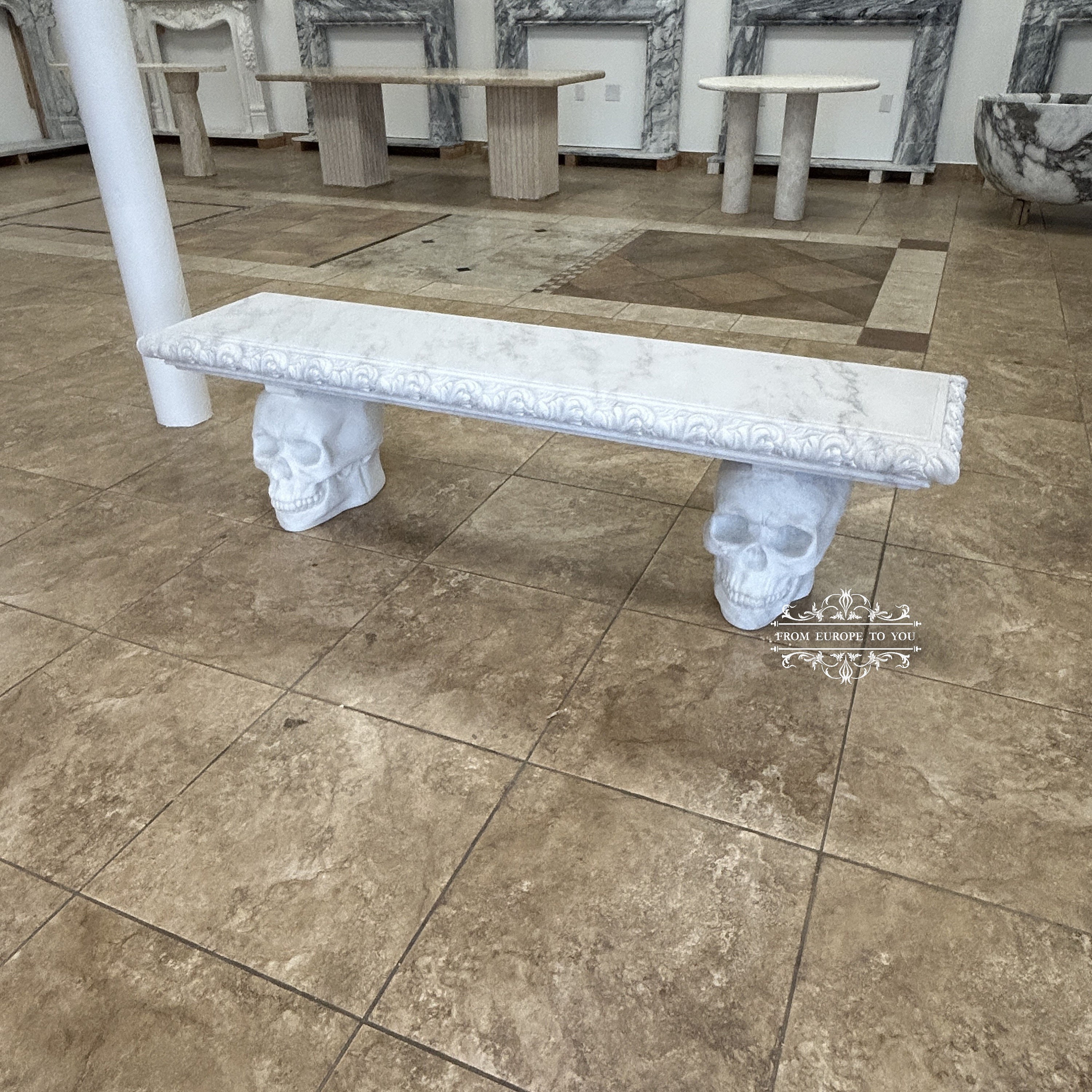 Carved Marble Skull Bench - Etsy