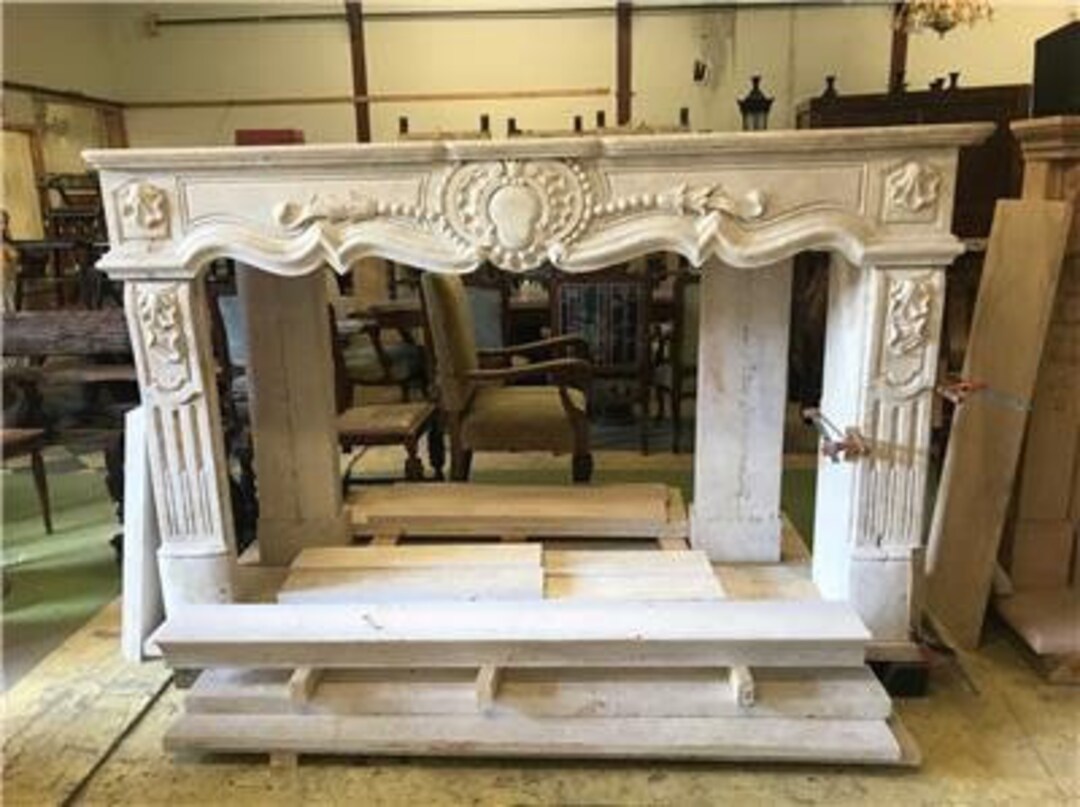 Large French Style Hand Carved Marble Fireplace Mantel #FPM547 in Stock ...