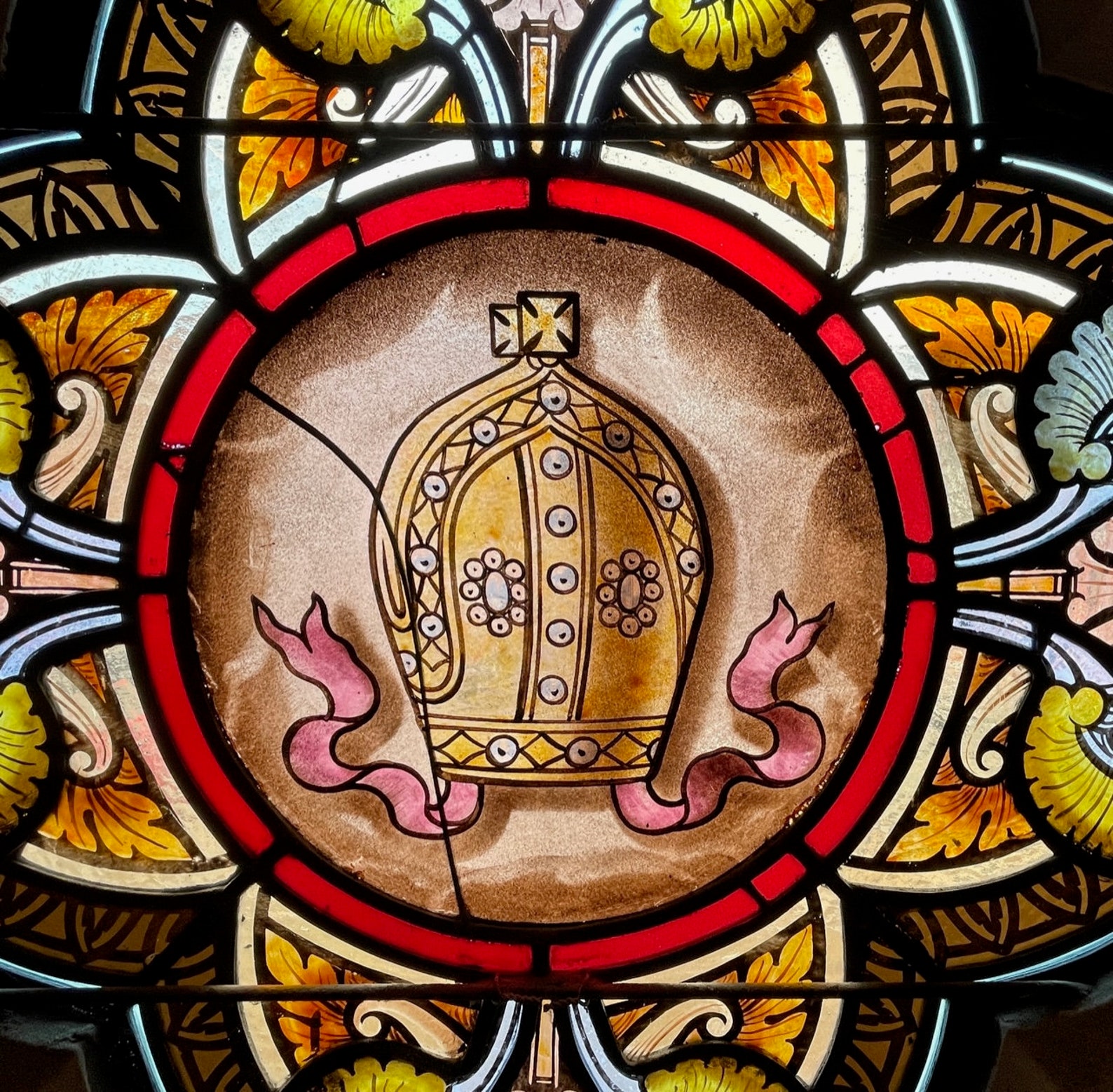 Beautiful Antique Stained Glass Church Window With Bishops Miter - Etsy