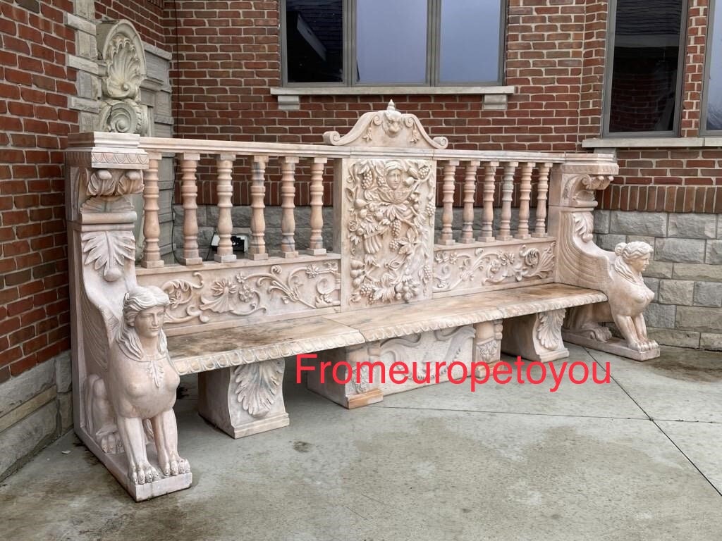 Large Carved Marble Spynx Bench - Etsy