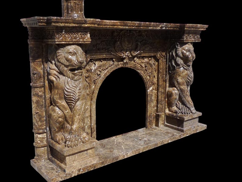 Monumental Carved Lion Marble Estate Fireplace Mantel - TF8 - Etsy
